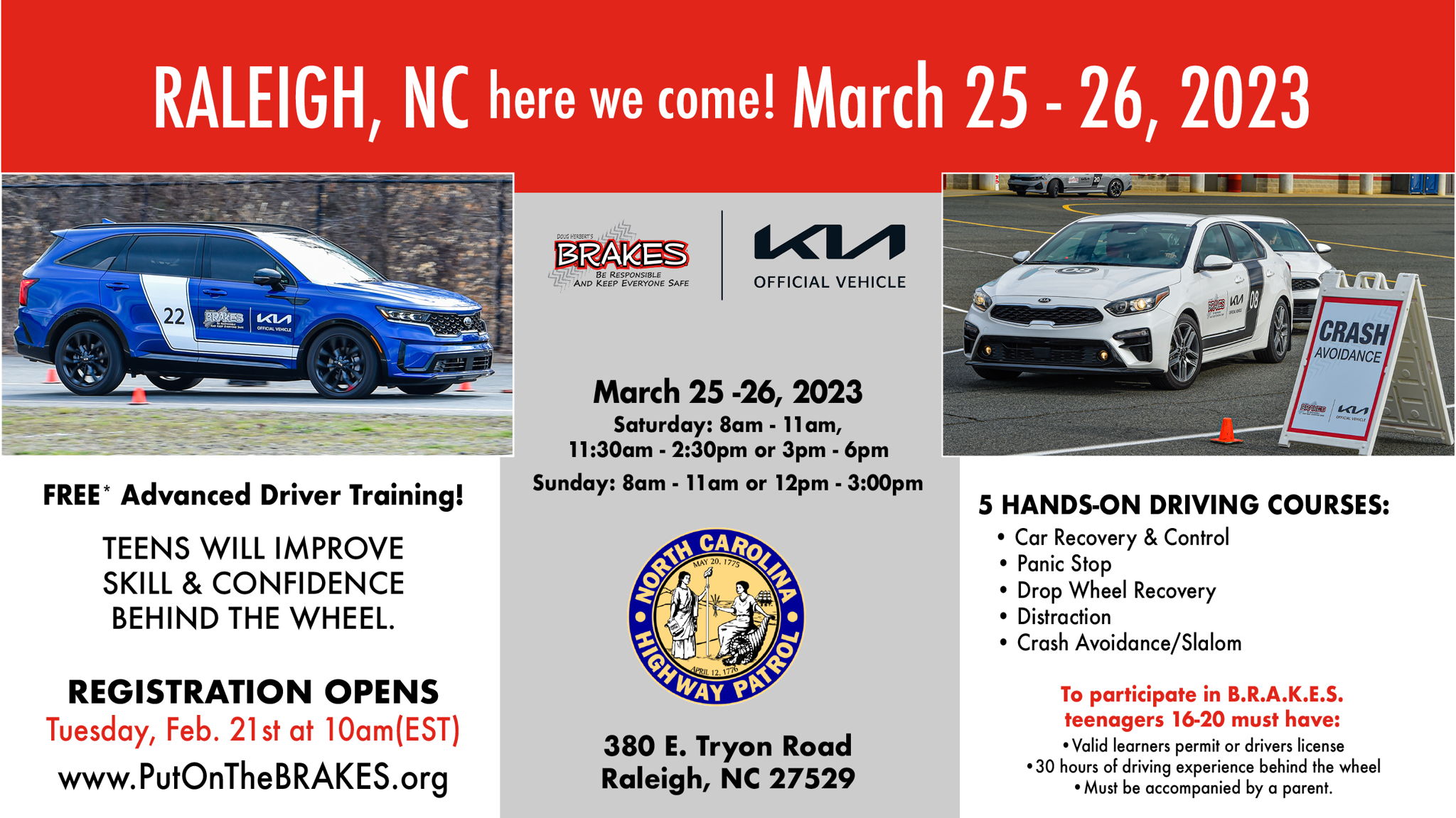 BRAKES at NCSHP Training Center, Raleigh, NC